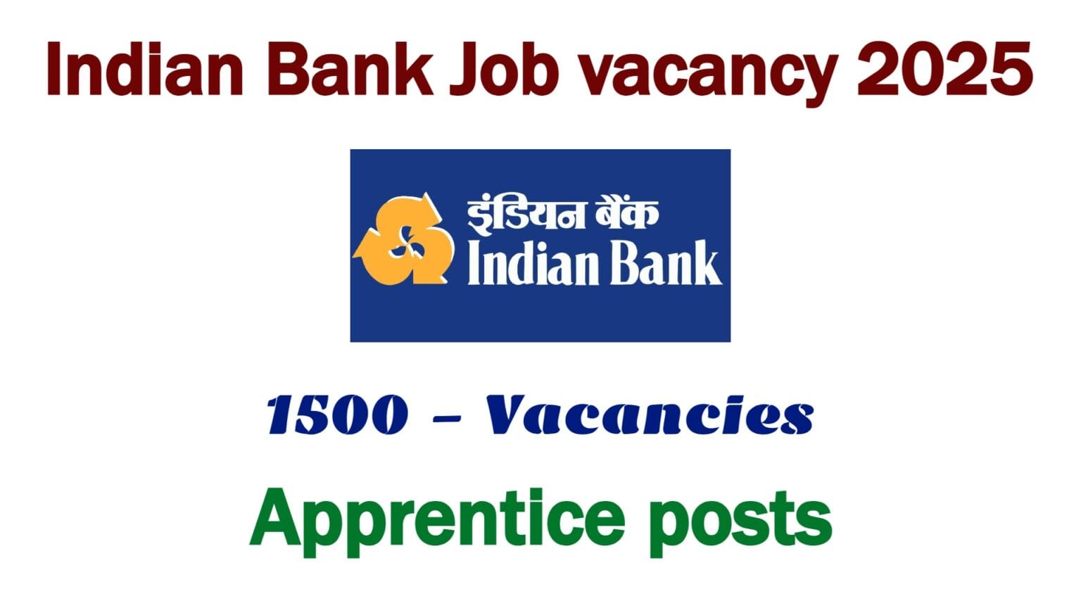 Indian Bank Apprentice Job Vacancy 2025 details for 1500 Posts for Freshers